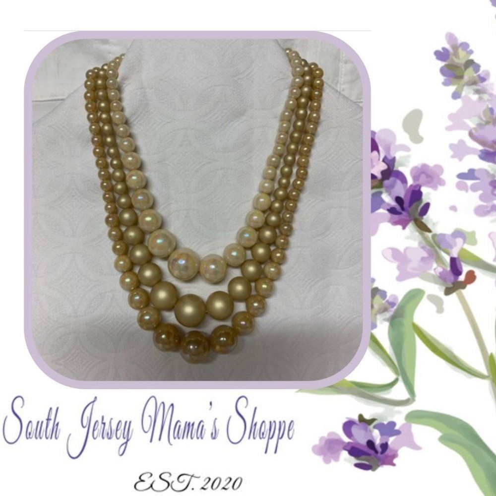 Vintage 1950s Japan Choker Triple Strand Faux Pearl C… - Gem